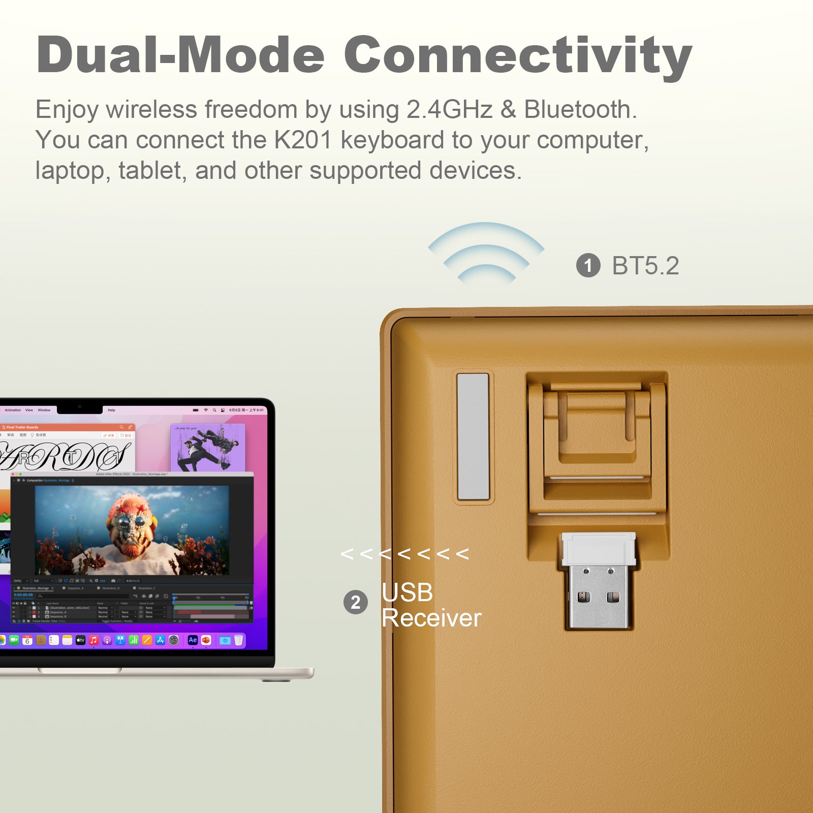 XTREMTEC K201 Wireless Bluetooth Backlit Hybrid Mechanical Keyboard（Wh